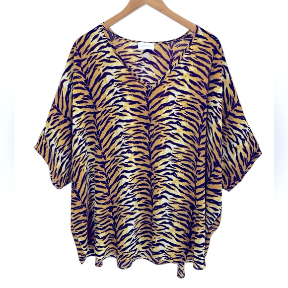 Adrienne | Tops | Adrienne Tiger Print Purple Gold Oversized Kaftan Top ...